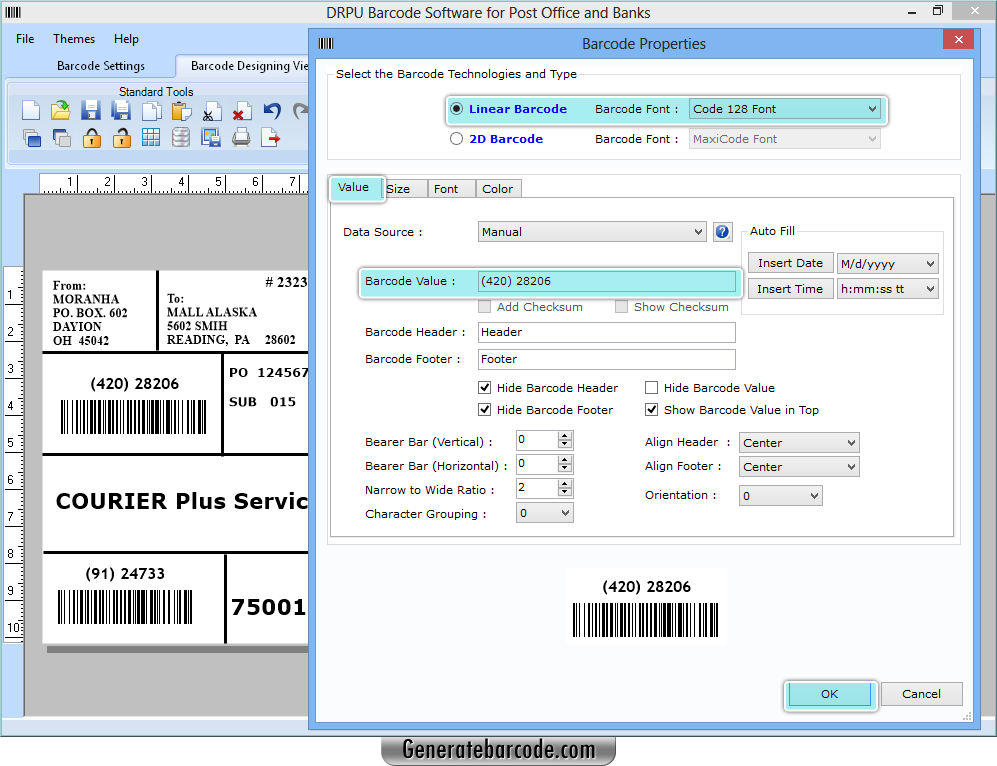Barcode generator software for post office screenshots - GenerateBarcode